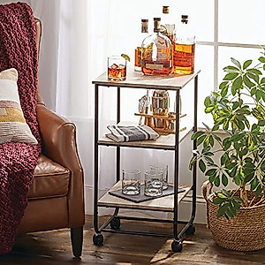 mDesign Metal Wood 3-Tier Rolling Household Storage Cart to use in Bathrooms, Kitchen, Craft Rooms, Laundry Rooms, and Kid's Rooms - Portable, Includes 4 Caster Wheels - Natural/Black