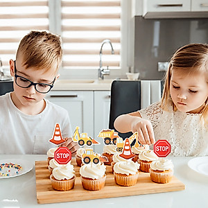 36 PCS Construction Cupcake Toppers Stop Sign Dump Truck Excavator Tractor Party Cake Food Picks Decorations for Construction Theme Baby Shower Kids Birthday Party Supplies