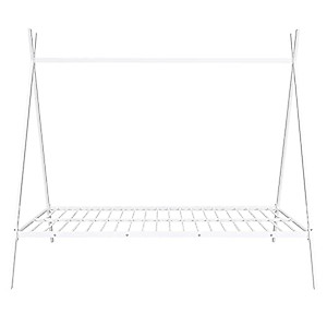 TARTOP Full Size House Bed, Tent Metal Bed Frame, Floor Play House Bed with Slat for Kids, Girls, Boys, No Box Spring Needed, White