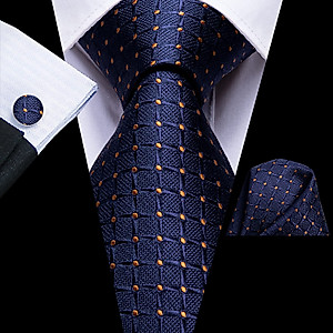 Dubulle Checks Blue Neckties Orange Dots Silk Mens Ties Woven Extra Long 63" Wedding