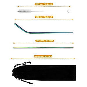 MJIYA Reusable Stainless Steel Metal Straws with Case Cleaning Brush, Long Drinking Straws for 30 oz and 20 oz Tumblers