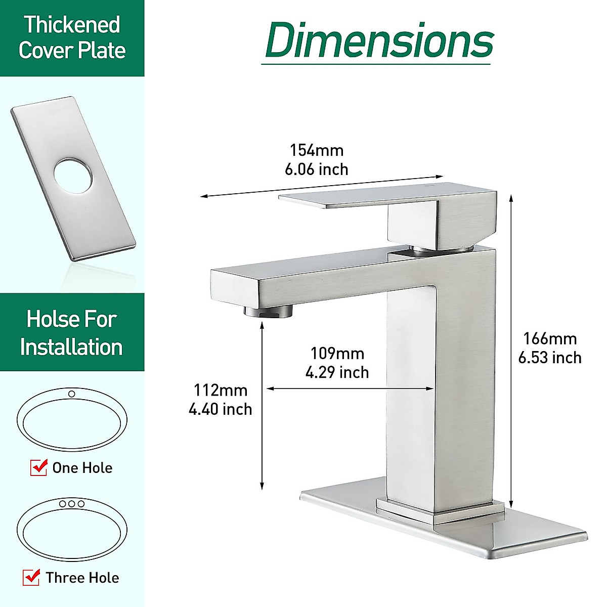 VOTON Brushed Nickel Bathroom Faucets Single Handle Modern Vanity Sink Faucet 1 Hole or 3 Hole with Deck Plate and Water Supply Hoses, Stainless Steel Bathroom Faucet Lead-Free