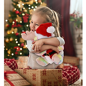 DolliBu Santa Rainbow Moose Stuffed Animal Plush Toy - Super Soft Dress Up with Red Santa Claus Outfit, Cute Moose Gift Perfect Holiday with Name Personalization - 9 Inches