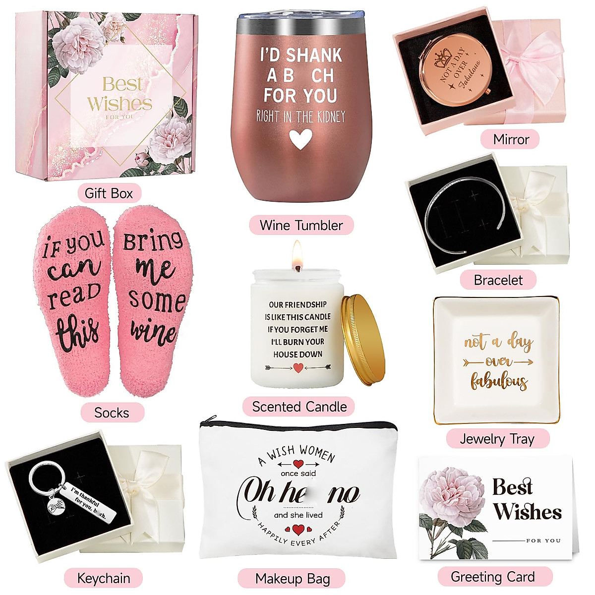 Friendship Gifts for Women Friends - 8 Pieces Best Friend Gift, Birthday Gift Ideas, Unique Birthday Gifts for Best Sister Bestie Soul Sister