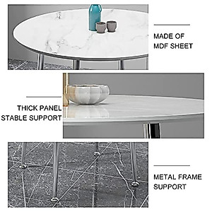 Ginxesh White Round Marble Dining Table for 4,45'' Modern Imitation Marble Grain Top Kitchen Table with 4 Metal Legs,Circle Dinner Table for Dining Room,Living Room,Home,Office