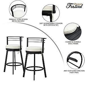 Festival Depot 6 Pcs Patio Swivel Chair Bar Stools Outdoor Armchair with Black Metal Frame Removable Cushion for Bistro Bar Indoor Home Counter Garden Pool (Beige)