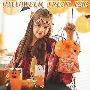 Jexila 100PCS Orange Organza Bags 4X6 Inch Halloween Goodie Candy Treat Bags Small Mesh Bags Drawstring Jewelry Gift Bags for Wedding Party Favor Pouches