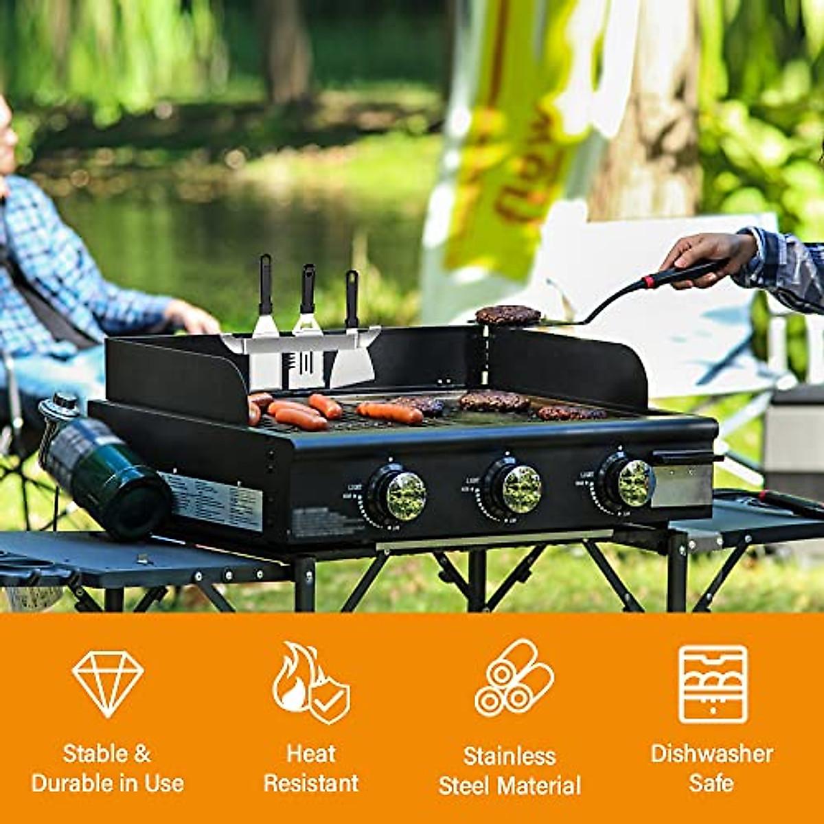 10.7 Inch Stainless Steel Griddle Spatula Holder,Grill Barbecue Tool Rack,Griddle Accessories for Grilling Utensils Scrapers Charcoal Grills,Griddle Tool Holder for Outdoor Camping Picnic BBQ