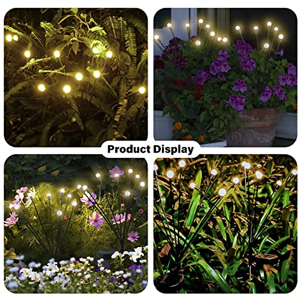 Romdecyn Firefly Lights Solar Outdoor Waterproof , 8 LED Starburst Swaying Solar Powered Firefly Path Lights Decoration for Garden Patio Party Holiday Landscape Pathway, Warm White (4Pack)