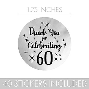 Black and Silver 60th Birthday Thank You Stickers - 1.75 in - 40 Labels