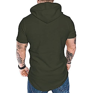 Aiyino Men's Short Sleeve Athletic Hoodies Sport Sweatshirt Solid Color Fashion Pullover 2XL Army Green