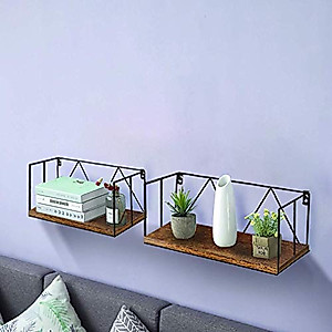 Edenseelake Floating Shelves Wall Mounted Storage Shelf with Metal Wire for Bedroom, Bathroom, Living Room, Kitchen and Office