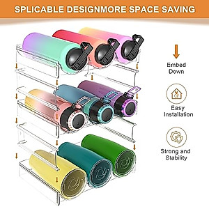 Plastic Water Bottle Organizer and Wine Rack Storage Holder,3 Tier 9 Containers Stackable Free-Standing Bottle Storage Rack for Kitchen Countertops, Table Top, Pantry, Bars, Cabinets, Fridge - Clear