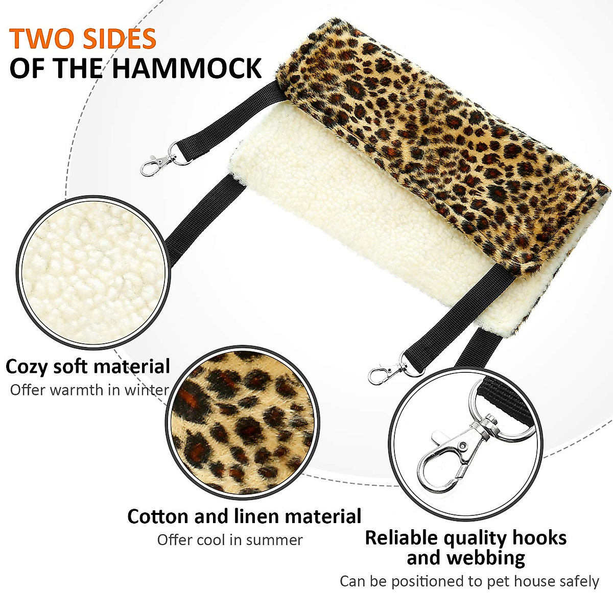 Boao 4 Pcs Guinea Pig Hammock Rat Hammock for Cage Small Animals Hanging Hammock Pet Cage Accessories for Chinchilla Parrot Sugar Glider Ferret(Leopard, Zebra, Black and White Dots, Camel)