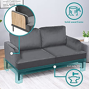 BALUS 52.76" W Velvet Sofa Couch/Mid Century Modern Loveseat Couches for Living Room&Upholstered Small Couch for Small Spaces/Bedroom/Apartment/Easy Assembly(Loveseat,Velvet Grey)