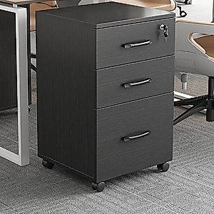YQ JENMW File Cabinet 3 Drawers with 1 Lock, Wooden Rolling Mobile Filing Cabinet, Under Desk File Cabinet with Wheels, Removable File Cabinet for Home Office,Office Storage Cabinet Under Desk,Black