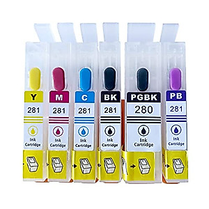 HEMEINY PGI-280XXL CLI-281XXL Empty Refillable Ink Cartridges Compatible with Canon Pixma TS9120 TS8320 TS8220 TS8120 TS8322 TS8222 TS9100 TS8100 TS8200 TS8300 Printer (PGBK BK C M Y PB)