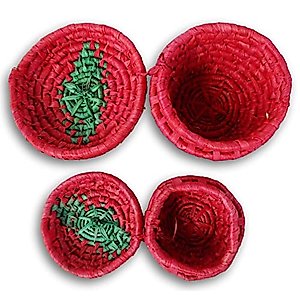 Strawberry Nesting Baskets - Red Soft Woven Berry Baskets with Lids - Set of 2, Red, Medium