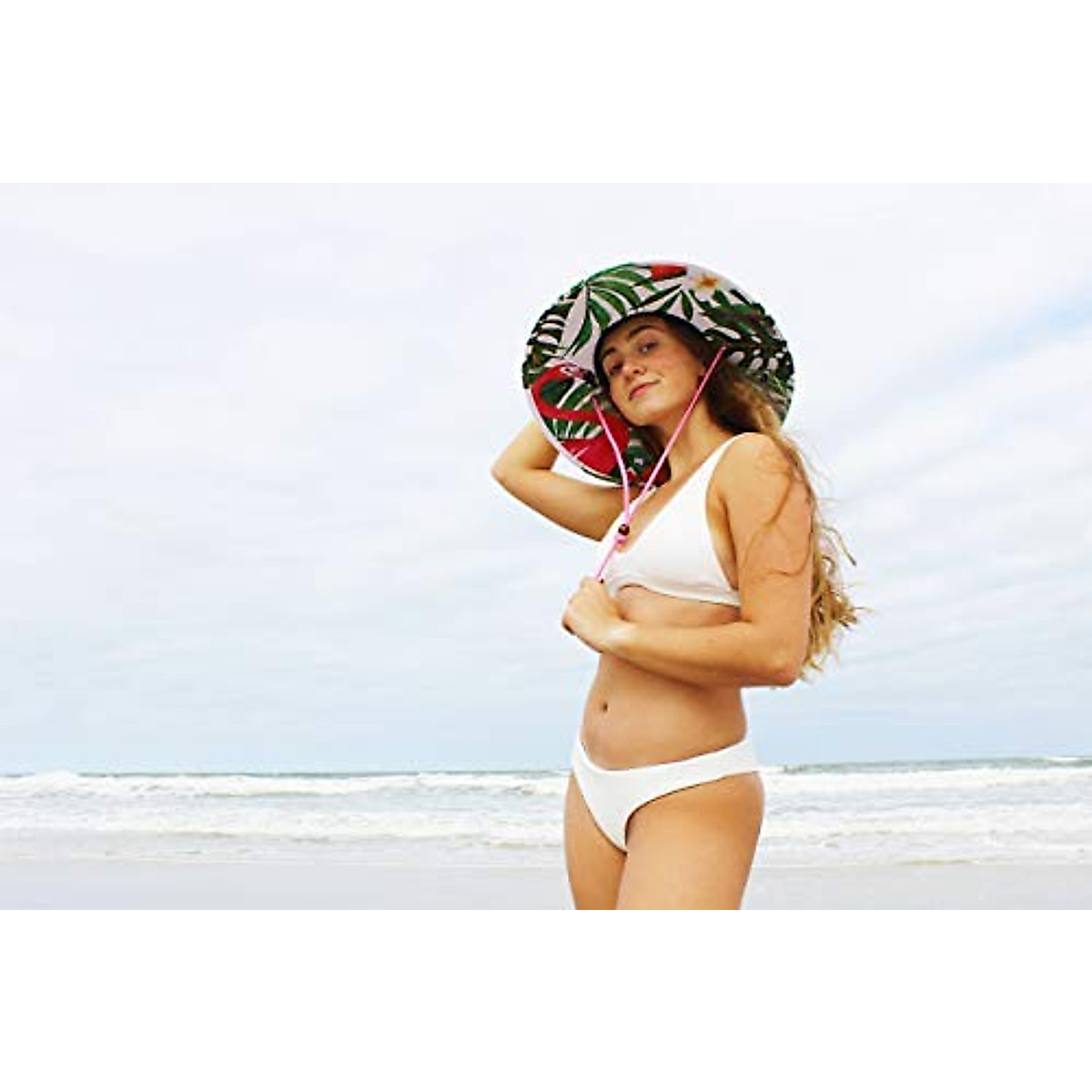 Woman's Sun Hat Straw Hat with Fabric Print Lifeguard Hat Great for Beach Ocean, Cruise, and Outdoor, Malabar Hat Co. (Flamingo Hat)