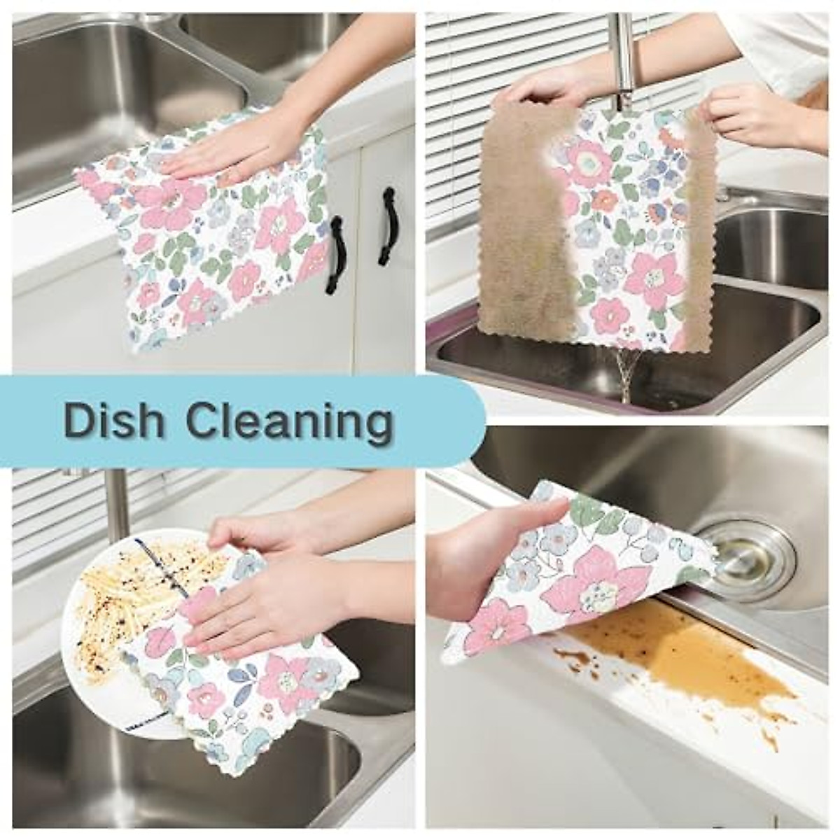 FRODOTGV Elegant Floral Pattern Kitchen Microfiber Towels New Home Tea Towels for Kitchen Kitchen Towels Terry Cloth Kitchen Hanging Hand Towels