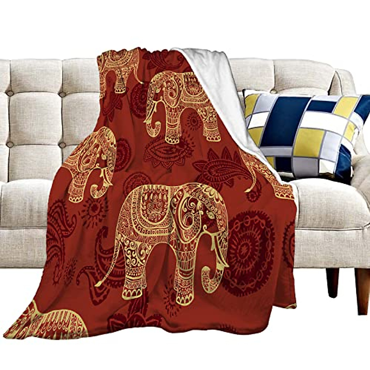 Elephant Blanket Elephant Throw Blanket for Women Elephant Decor Red Blanket for Couch Super Warm Soft Plush Lightweight Fleece Flannel Blanket Winter Bedding Blanket Gifts for Kids Adults 40"x50"