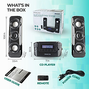 Philco Stereo Shelf Systems Compact CD Shelf System with Digital FM Stereo Radio, Bluetooth Wireless Technology, and Remote Control in Black | LCD Display | MP3 & AUX Port Compatible | USB Playback