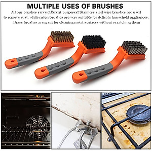 MAXMAN Wire Brush 3Pcs Brass/Stainless Steel/Nylon Wire Brushes for Cleaning Rust Bristle Brush Set with Rubber Curved Handle Grip Used for Dirt, Paint Remover (Orange+ Gray)