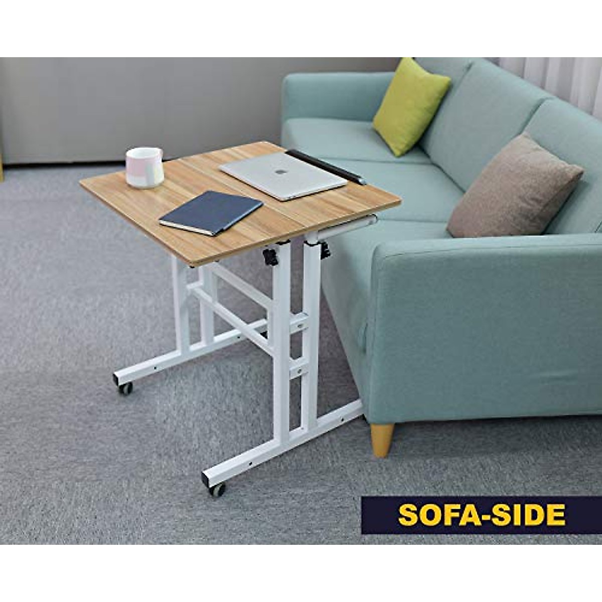 AIZ Mobile Standing Desk, Adjustable Computer Desk Rolling Laptop Cart on Wheels Home Office Computer Workstation, Portable Laptop Stand for Small Spaces Tall Table for Standing or Sitting, Oak