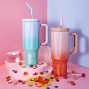 40 oz Tumbler with Handle and Straw Lid, Reusable Leak-Proof Insulated Tumblers, Stainless Steel Coffee Tumbler Cups, Travel Mug for Home Office, Keep Cold 34Hrs, Cup Holder Friendly(Arctic Forest)