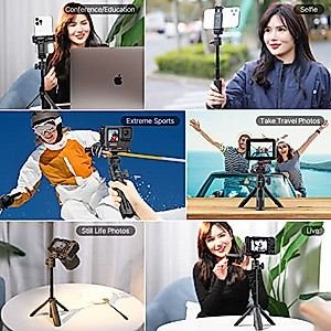 ULANZI M12 Extendable Selfie Stick for Gopro, Portable Vlog Cell Phone Tripod Stand with Phone Mount and Gopro Adapter, Mini Hand Grip Compatible with Gopro Hero 10/9/8/7/6/5 and Smartphone