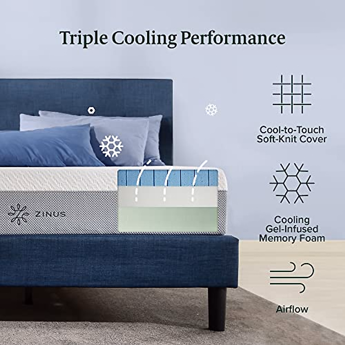 Zinus Linda Mid Century Wood Plat, Full & 12 Inch Ultra Cooling Gel Memory Foam Mattress/Cool-to-Touch Soft Knit Cover/Pressure Relieving/CertiPUR-US Certified/Bed-in-a-Box