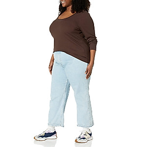 Amazon Essentials Sweater for Women, Long Sleeve Slim-Fit Rib Scoop Neck (Available in Plus Size), Pack of 2, Eggshell White/Espresso, Large