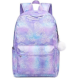 CAMTOP School Backpack for Girls Teens Bookbag Set Kids Backpack 3 In 1,School Bags with Lunch Box Pencil Case for Age 6-14 (Butterfly-Luminous)