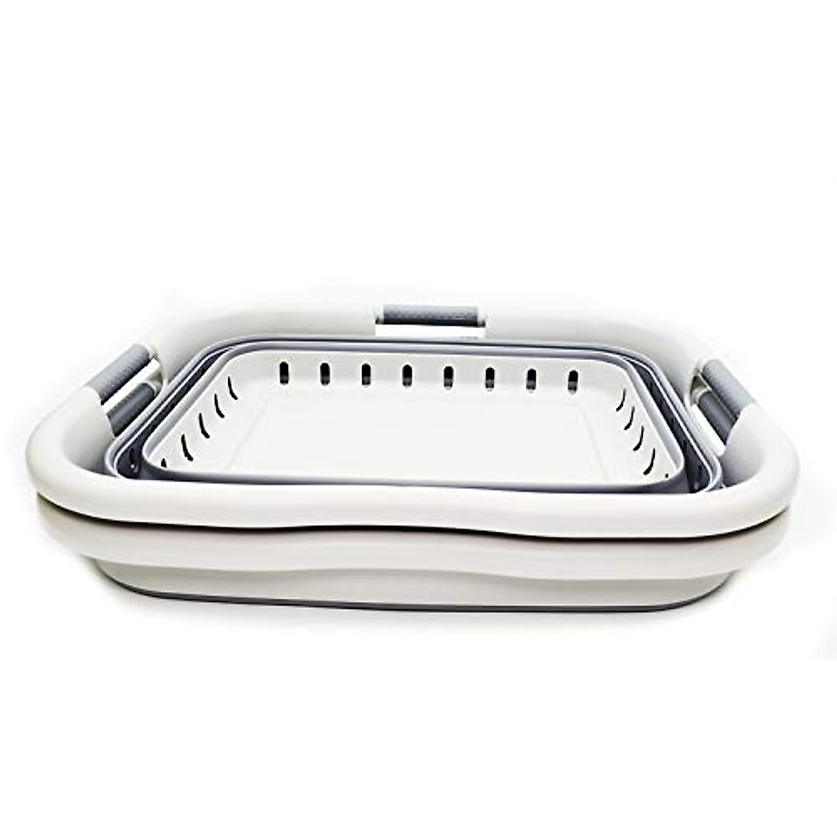 SAMMART 41L (10.8 gallon) Set of 2 Collapsible 3 Handled Plastic Laundry Basket-Foldable Pop Up Storage Container/Organizer-Space Saving Hamper/Basket (2, Grey/Dark Grey)