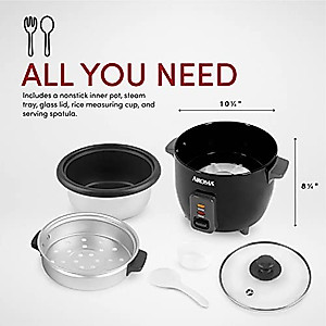 Aroma Housewares ARC-363-1NGB 3 Uncooked/6 Cups Cooked Rice Cooker, Steamer, Multicooker, 2-6 cups, Black
