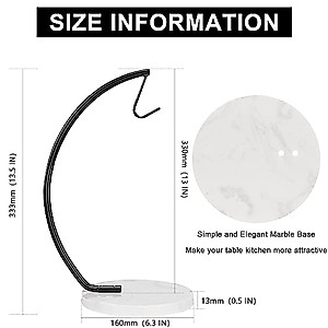 Livabber Banana Holder with Marble Base, Metal Banana Hanger Modern Tree Stand with Hook, Durable Banana Keeper Fresh Fruit Storage Organizer Freestanding for Kitchen Countertop (Black, Single Hook)