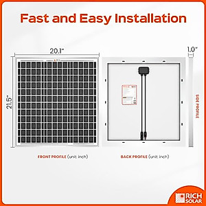 RICH SOLAR 50 Watts 12 Volts Monocrystalline Solar Panel