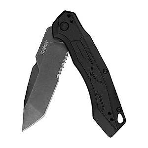 Kershaw Analyst Tanto Pocket Knife, 3.25" 8Cr13MoV Steel Blade, assisted opening, Liner Lock Folder EDC,Black