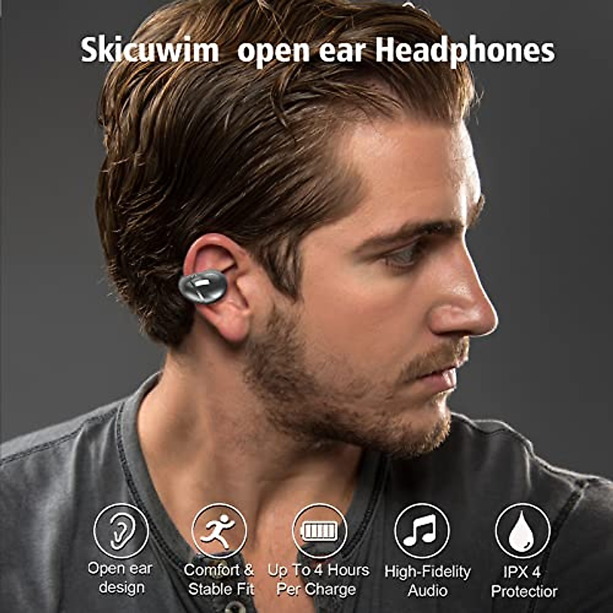 Skicuwim Open Ear Headphones Wireless Earbuds Bluetooth Earbuds Sport Earbuds Running Earbuds Music Earbuds,Clip-on Earphones,Headphones for Small Ear.not in Your Ear