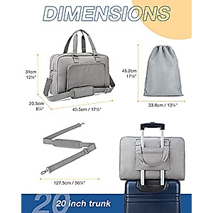 BAGSMART Duffle Bag Large Weekender Overnight Bag with Shoe Bag, can Hold 15.6 inch Laptop, Carry-on Bag for Travel, Gym, Work, 27L (Light Grey)