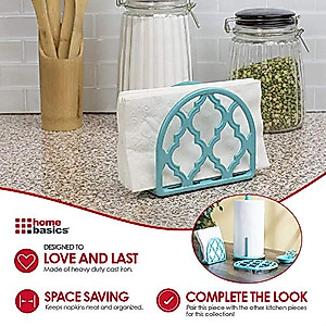 Home Basics Lattice Cast Iron Collection | Turquoise | Sleek Intricate Design | Upright Napkin Holder | Trivet | Paper Towel Holder