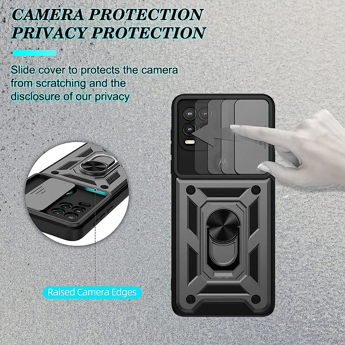 Suyomo for Oneplus N30 5G Case with Tempered Glass Screen Protector [2Pcs],Heavy Duty Case with Camera Cover Ring Holder Stand Shockproof Dual-Layer Protection Case for Oneplus N30 5G (Black)