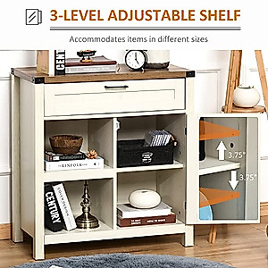 HOMCOM Farmhouse Sideboard Buffet Cabinet, Rustic Barn Door Kitchen Cabinet, Accent Cabinet with Storage for Living Room, Distressed White