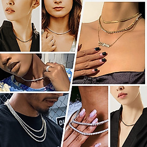 Richsteel Cubic Zirconia Tennis Chain for Men Women 18 Inch Black CZ Necklace Chain