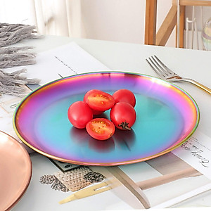 Plate and Bowl Sets, Stainless Steel Dishs Bowls Mugs Kitchen Dinnerware Set Service for 4 (Rainbow, 11.8 inch plate/5.1 inch bowl/cups)