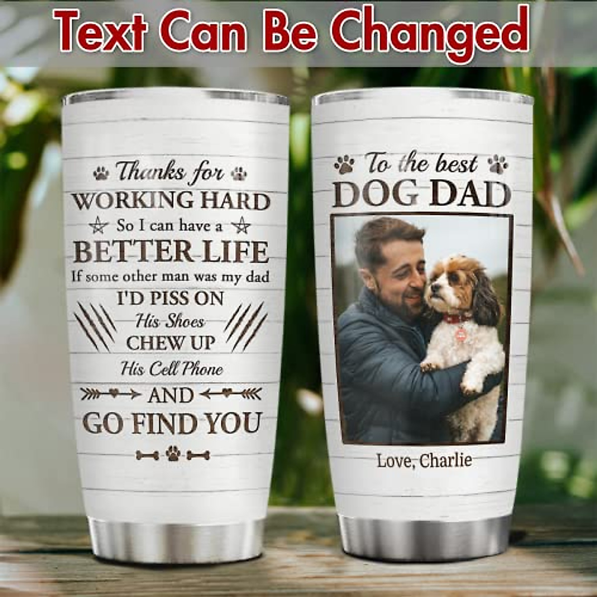 Leoniverse Personalized Dog Dad Tumbler with Photo Picture Stainless Steel Tumblers Coffee Travel Mug Cup 20oz 30oz With Lid Birthday Christmas Fathers Day Custom Gifts For Dogs Lovers