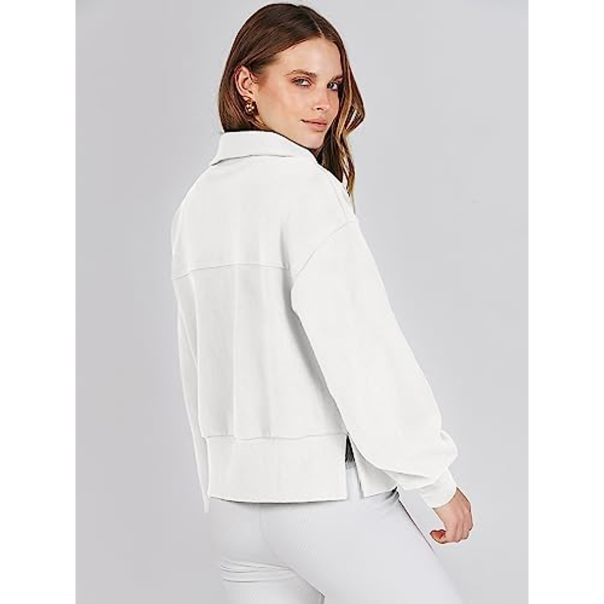 ANRABESS Women Sweatshirt Oversized Half Zip Hoodies Long Sleeve Cropped Fleece Comfy Quarter Zip Pullover Shirt Casual Ribbed Knit Sweater 2023 Fall Outfits Preppy Clothes Fashion Trendy 1050baise-S