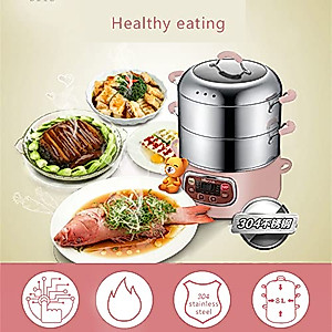 Bear Electric Multifunctional Food Steamer, One Touch Digital Steamer with Timer, Vegetable Steamer 2 Tiered Stackable Stainless Steel Baskets, Auto Shut-off & Anti-dry Protection, 1200W Fast Heating, 8.5Quart, Pink