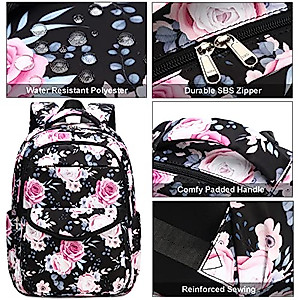 JIANYA School Backpack for Teens Girls School Bag Floral Kids Girls School Book Bags Backpacks Set