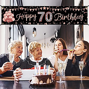 Happy 70th Birthday Banner Decorations for Women, Rose Gold 70 Birthday Sign Party Supplies, Funny 70 Year Old Theme Birthday Party Decor for Outdoor Indoor
